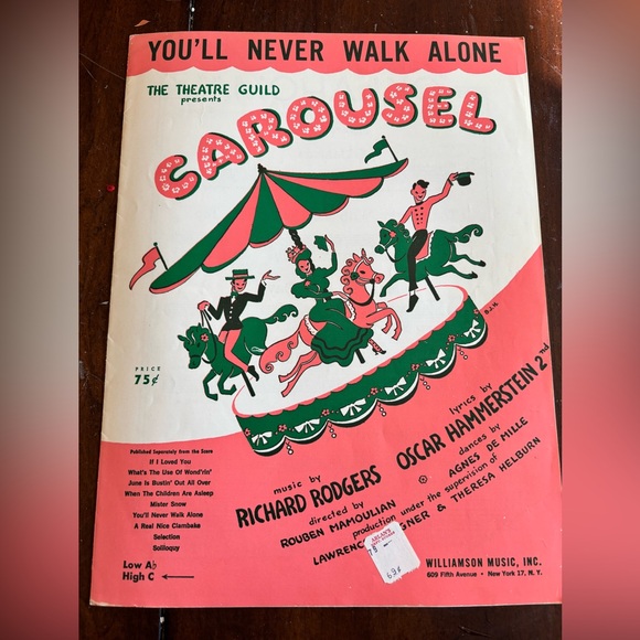 Art | Vintage Carousel Sheet Music Red And Green | Poshmark